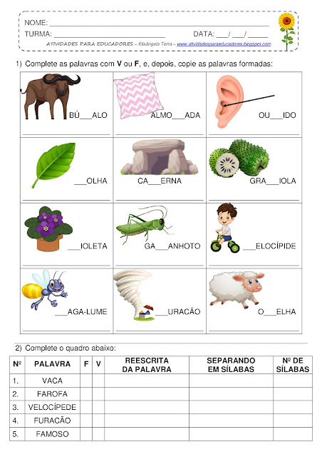 ATIVIDADES PARA EDUCADORES : Atividades - Palavras com a letra F e a ...