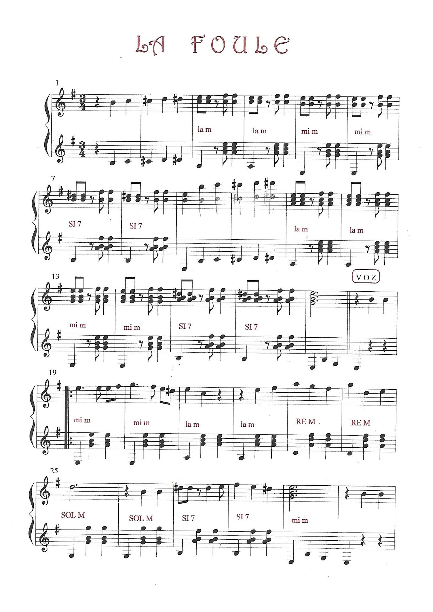 Acordes en mi: LA FOULE