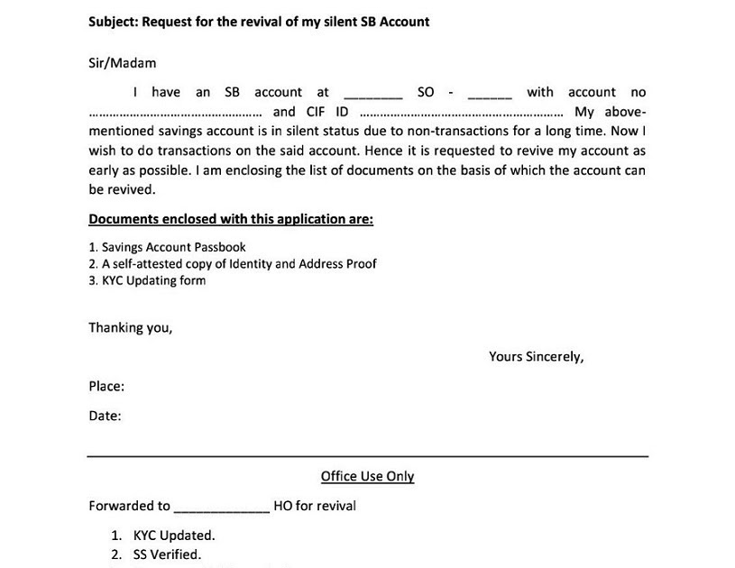GUDUR POST...........: Application for the revival of silent POSB Account ............