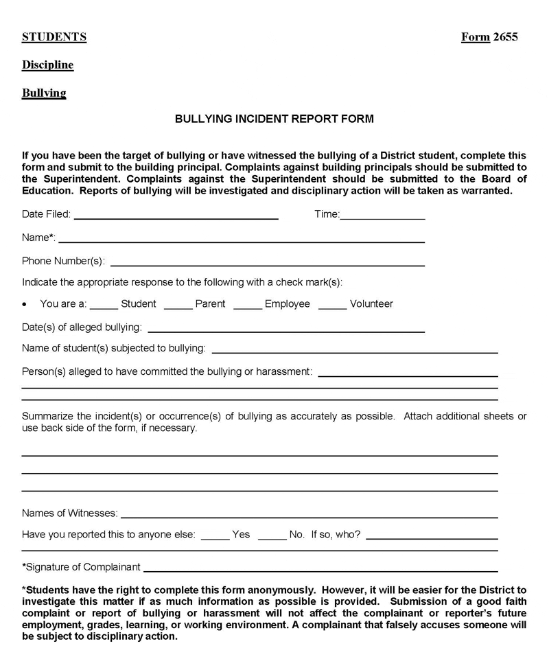 Bully Incident Report Form ~ Certificate Letter