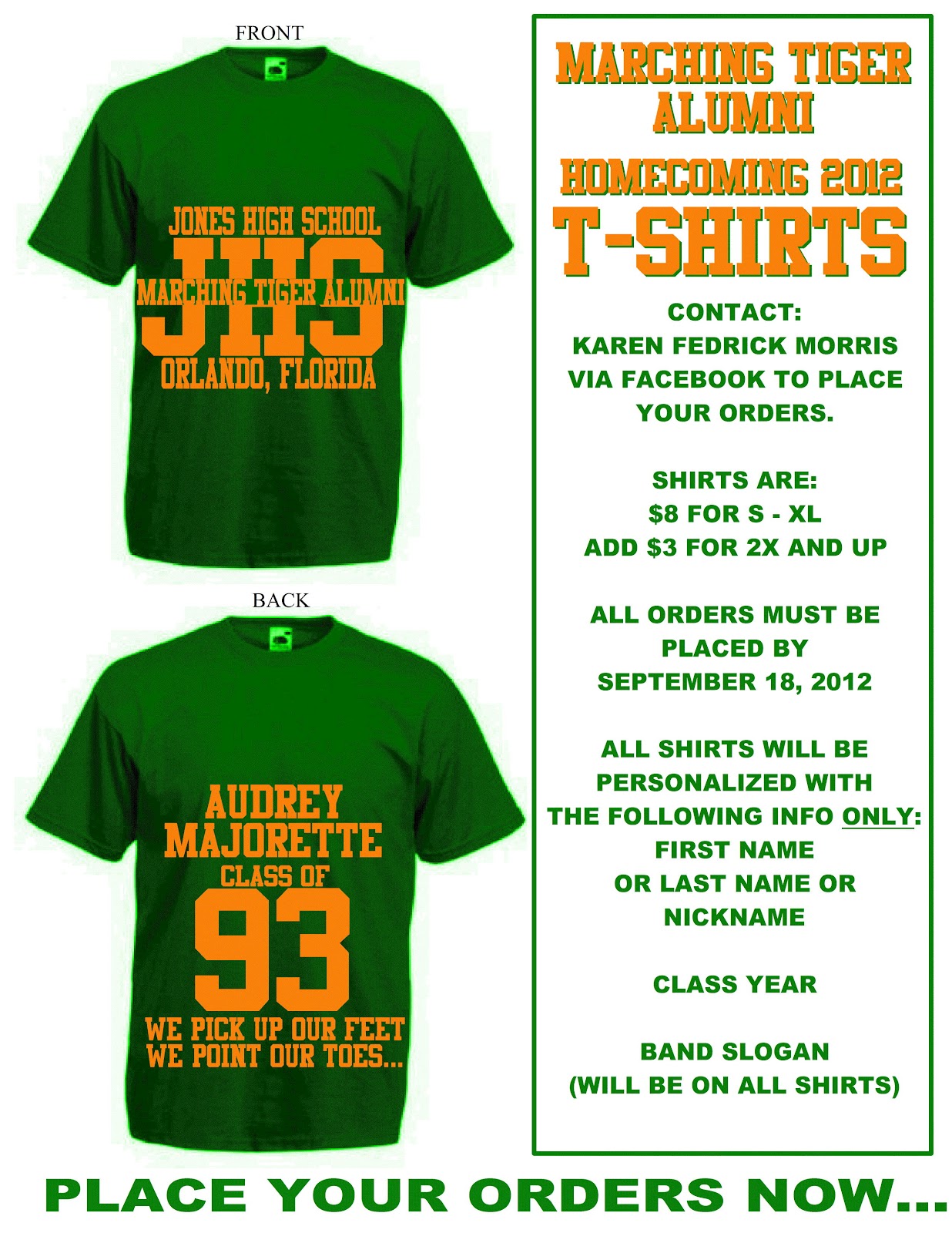 JHS MARCHING TIGER ALUMNI: HOMECOMING 2012 T-SHIRT INFORMATION