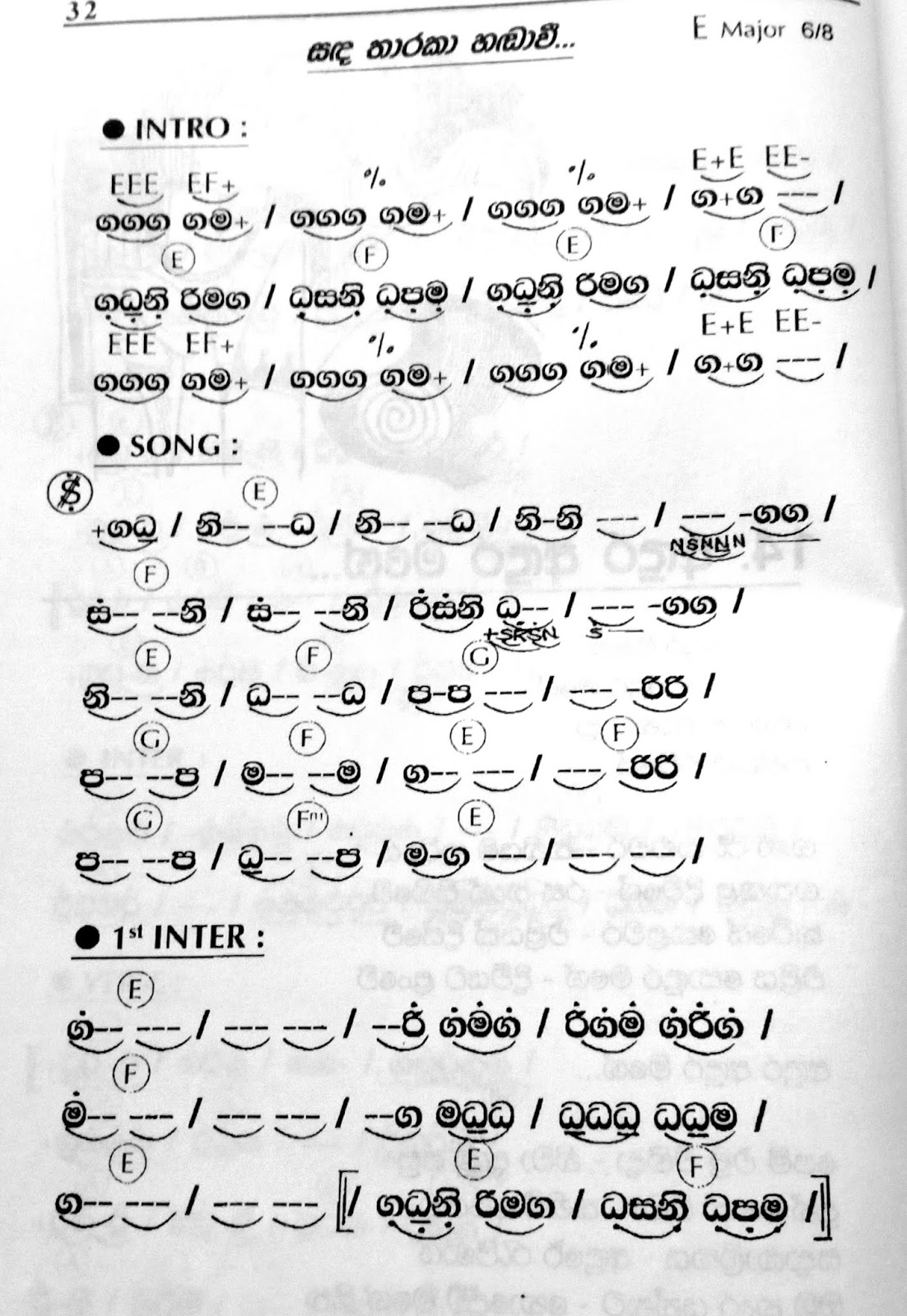 Sada Tharaka Hadawi Sinhala Notation