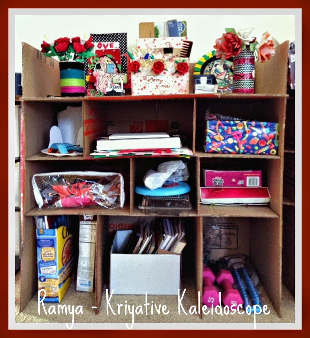 CARDBOARD SHELVES USING PACKAGING BOXES - KRIYA-TIVE KALEIDOSCOPE