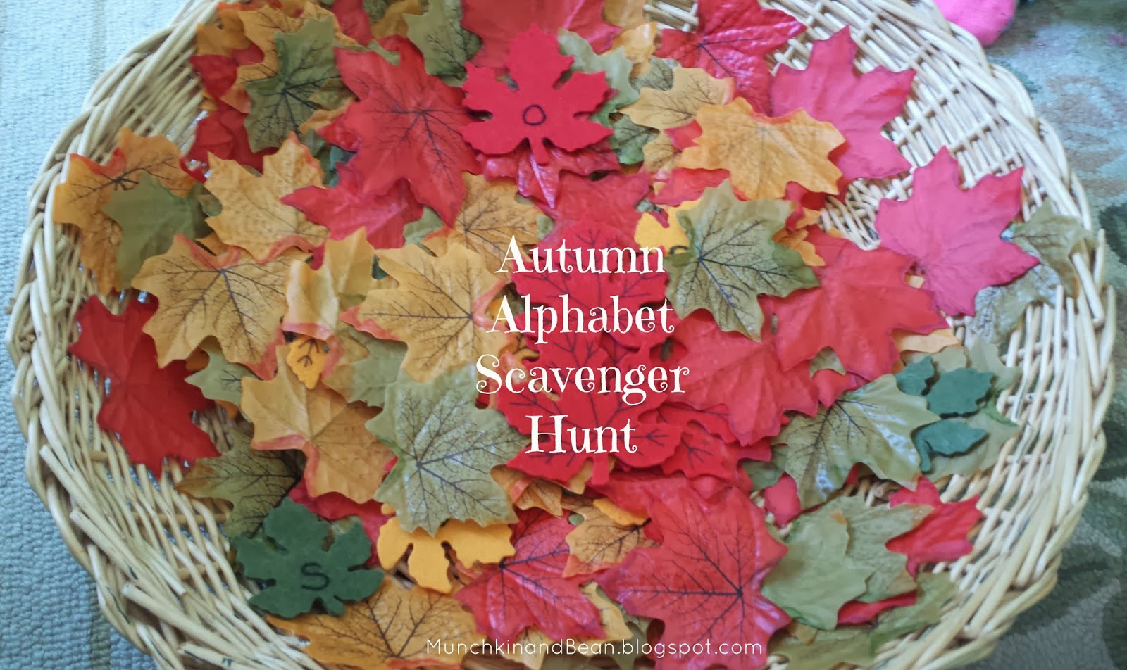 Munchkin and Bean: Autumn Alphabet Scavenger Hunt Sensory Bin