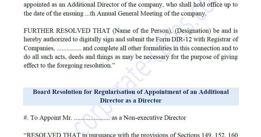 Appointment of Additional Director: Notes & Resolutions Formats