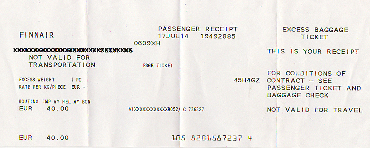 The traveler's drawer: FINNAIR. Excess baggage ticket (2014)