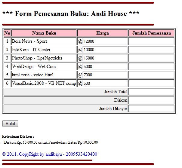 Form Pemesanan Buku | andibayu