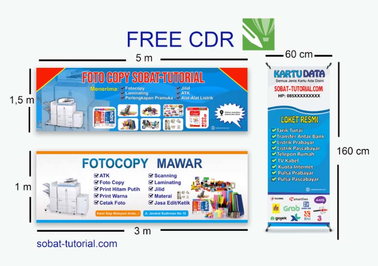 Free 3 Desain Spanduk - Banner ATK (Alat Tulis Kantor) CDR Siap Edit - Sobat-Tutorial