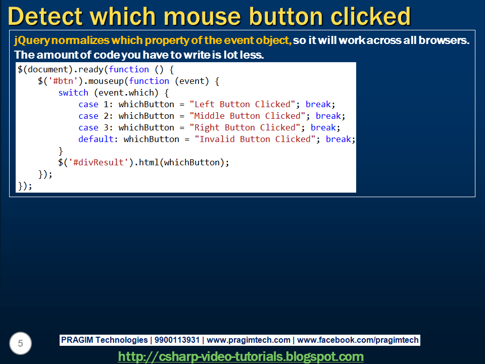 Sql server, .net and c# video tutorial: jQuery to detect which mouse ... Sql server, .net and c# video tutorial: jQuery to detect which mouse ...