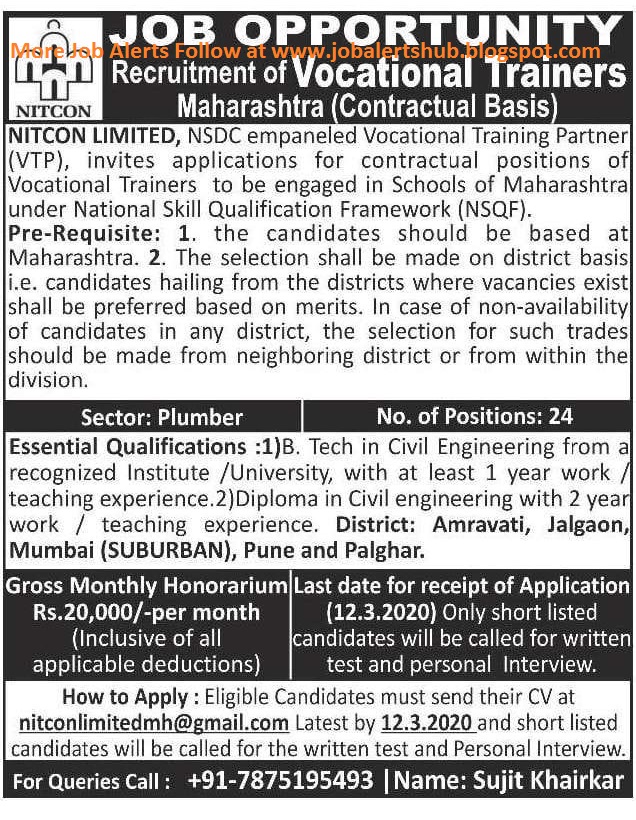 JOB ALERTS HUB: NITCON LIMITED - Recruitment of Vocational Trainers - B ...