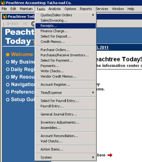 Computerized Accounting: PEACHTREE -- Receipts