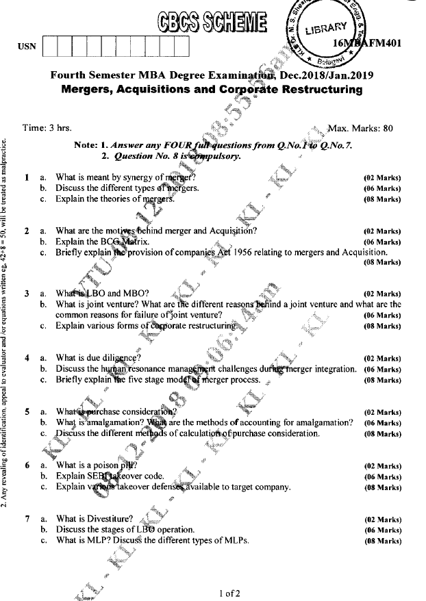Visvesvaraya Technological University MBA (CBCS) Fourth Semester ...