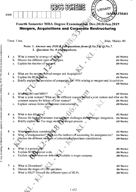 Visvesvaraya Technological University MBA (CBCS) Fourth Semester ...