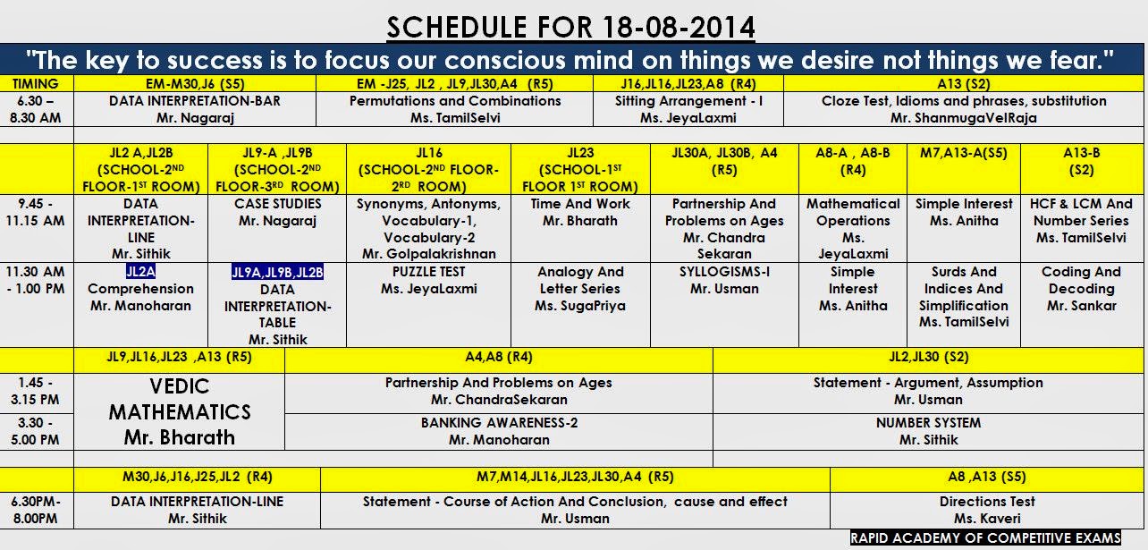 R.A.C.E: Schedule for 18-08-2014