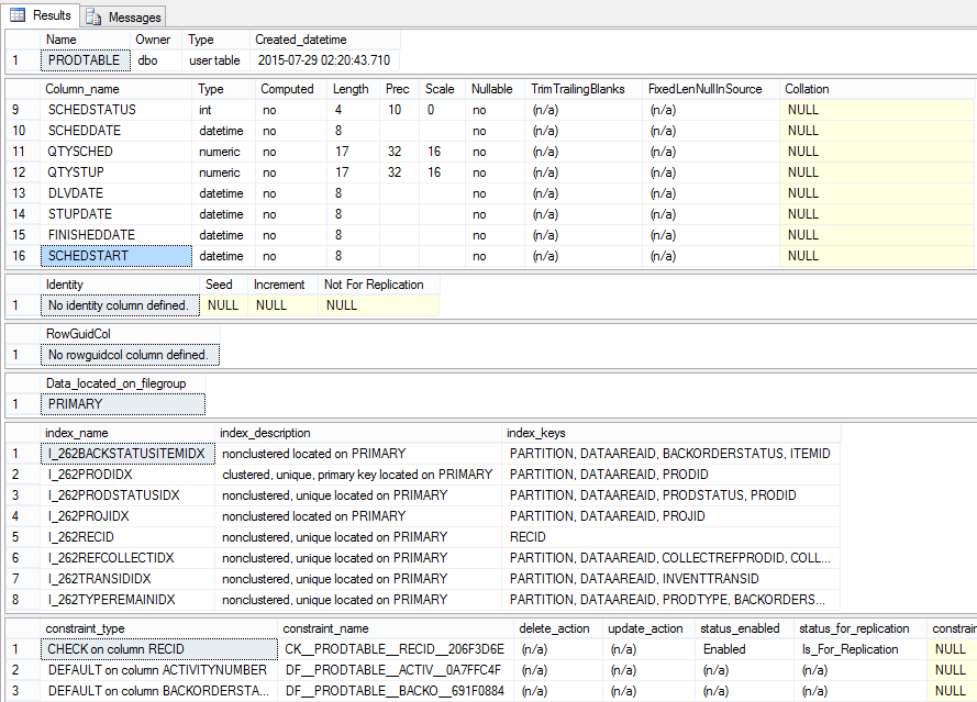 Code Example Center: SQL SERVER - How get info about table