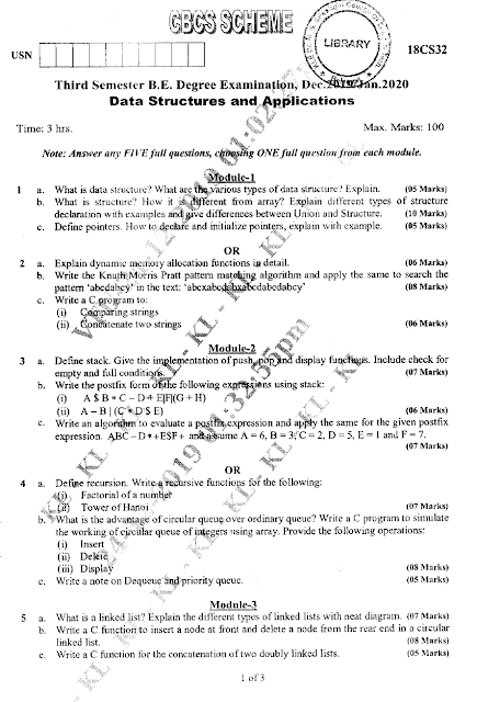 Visvesvaraya Technological University B.E. COMPUTER SCIENCE (CBCS) Third Semester 18CS32: Data ...