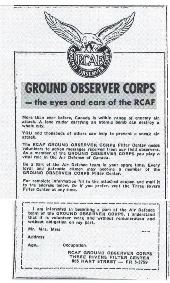 Postal History Corner: Ground Observer Corps-The Eyes and Ears of the RCAF