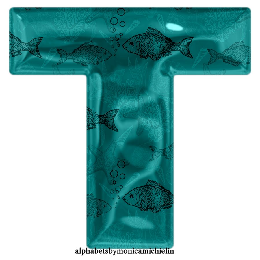 M. Michielin Alphabets: BLUE ALPHABET WATER FISHES LUMPY AND ICONS PNG