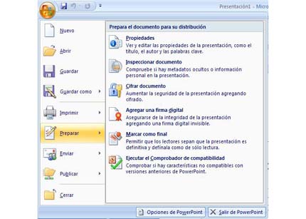 Menus de Power Point
