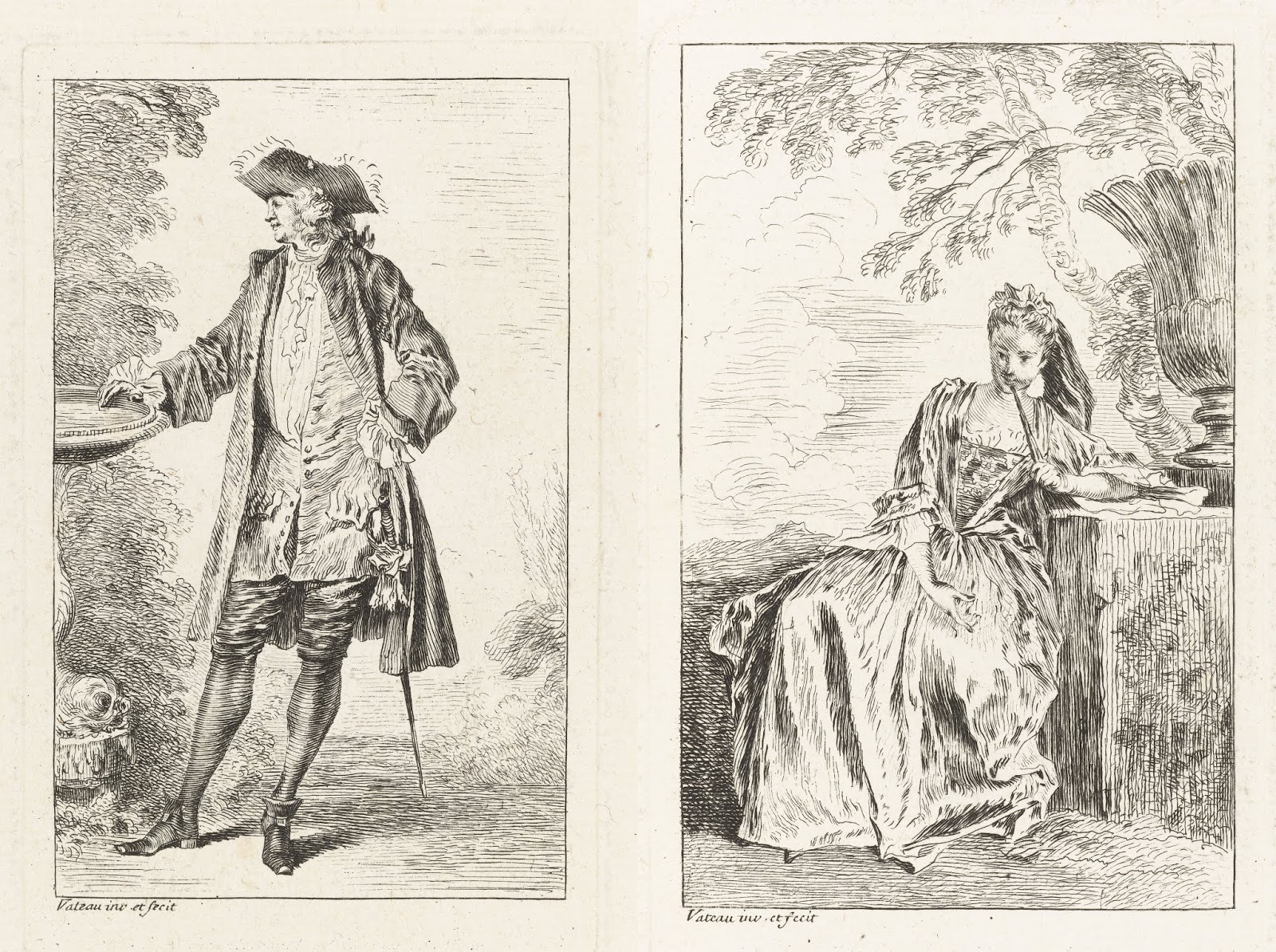 Jean Antoine Watteau: Man and woman dressed in the fashion of 1710 ...
