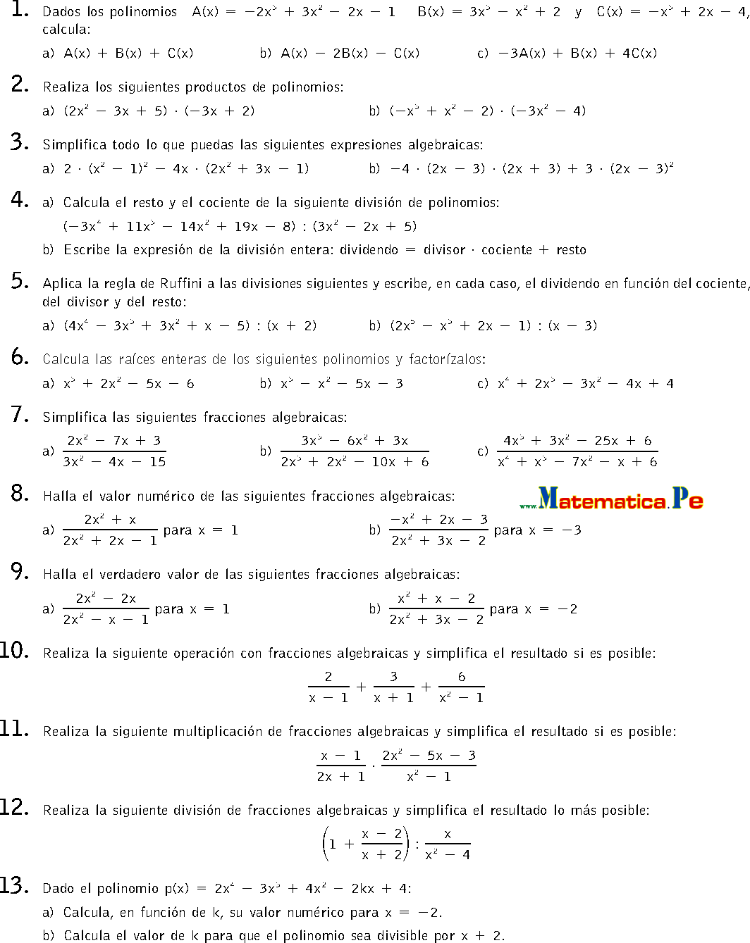 EXPRESIONES ALGEBRAICAS EJERCICIOS RESUELTOS MATEMATICAS 1 BACHILLERATO