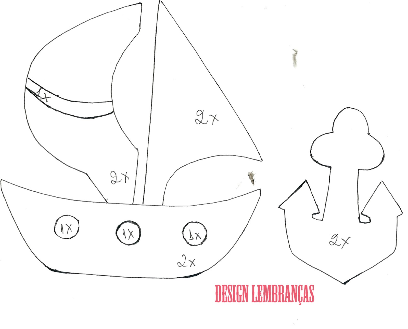 Ponto a ponto com carinho: molde ancora e barco para feltro