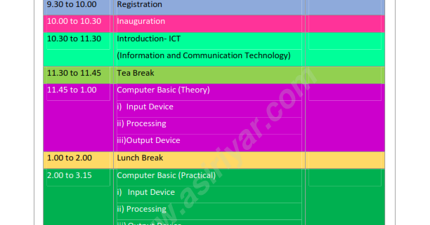 ICT 4 DAYS TRAINING - TIME TABLE & SCHEDULE - Online FA(a)