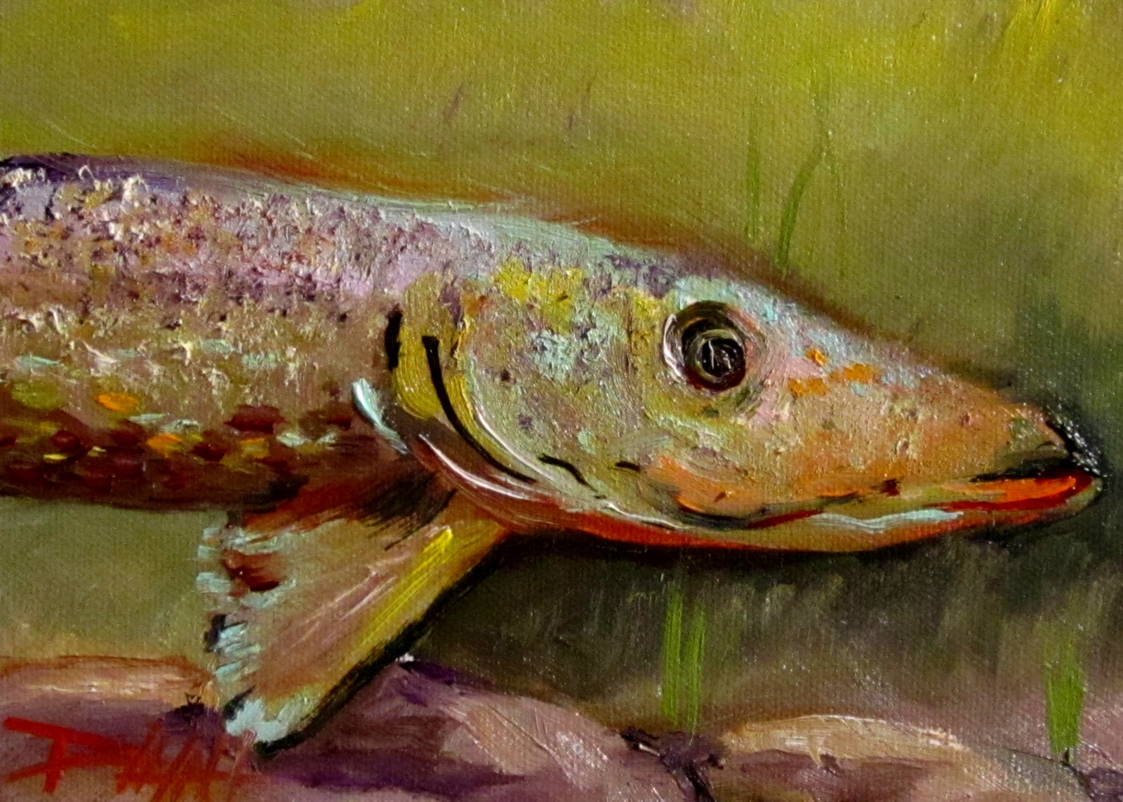 Painting of the Day, Daily Paintings by Delilah: Northern Pike oil painting