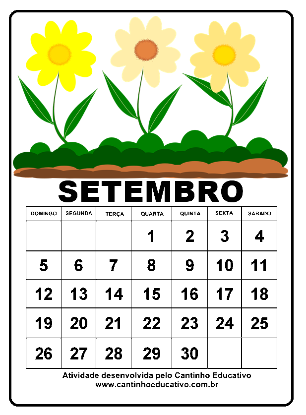 CALENDÁRIO COLORIDO 2021 - SETEMBRO - CANTINHO EDUCATIVO