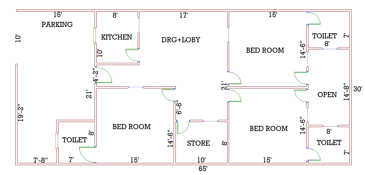House Plan for 30 Feet by 65 Feet plot - 1950 sqft Home Design - 30 X ...