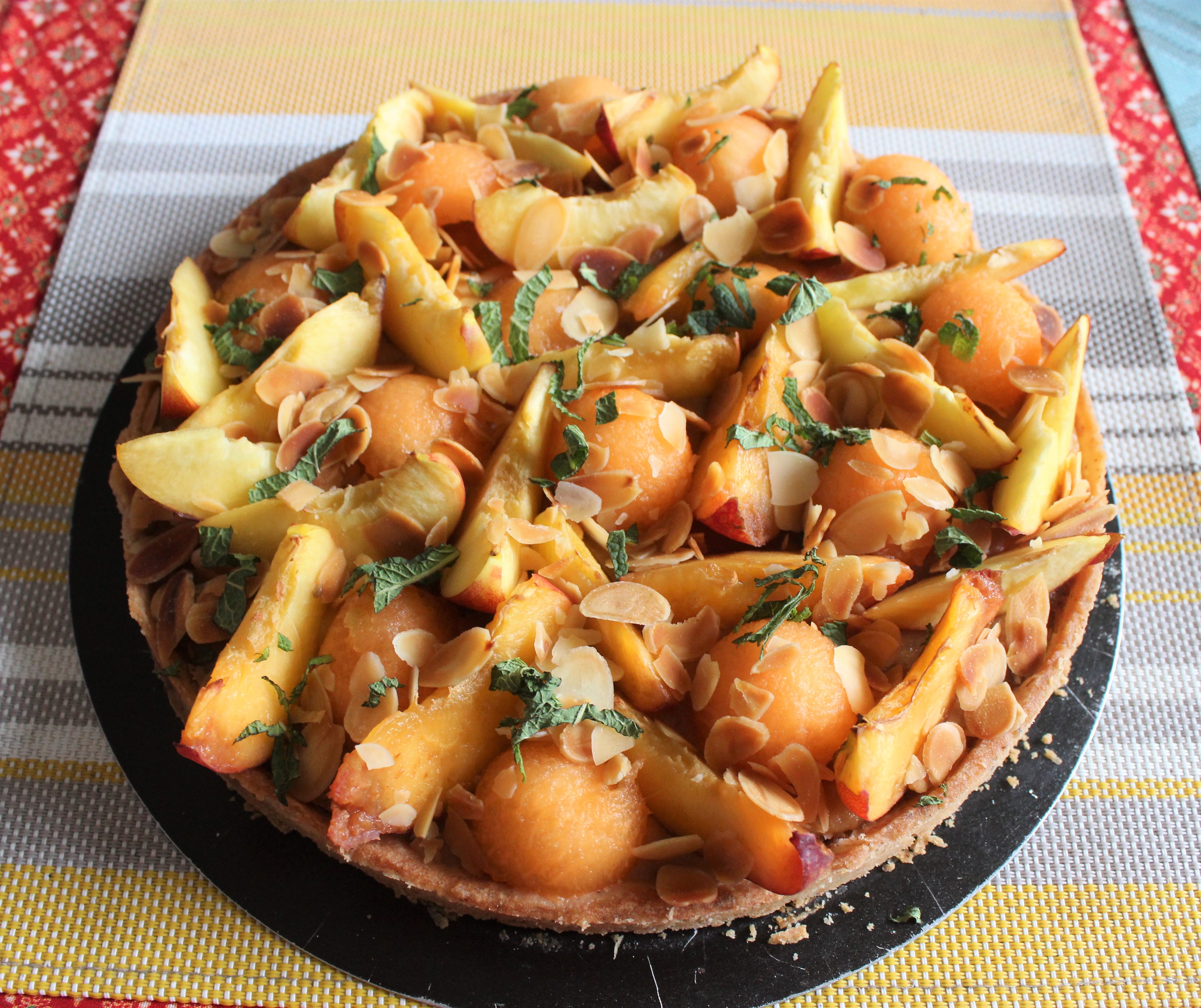 Patiss' comme un chef: Tarte nectarine/melon crème de Calisson