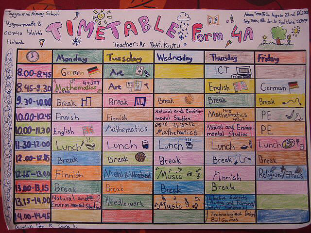 Timetable chart for class student profile chart - jeswebdesign