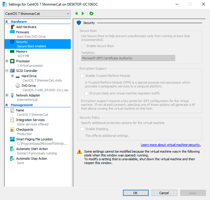 CentOS 7 en Hyper-V segunda generación