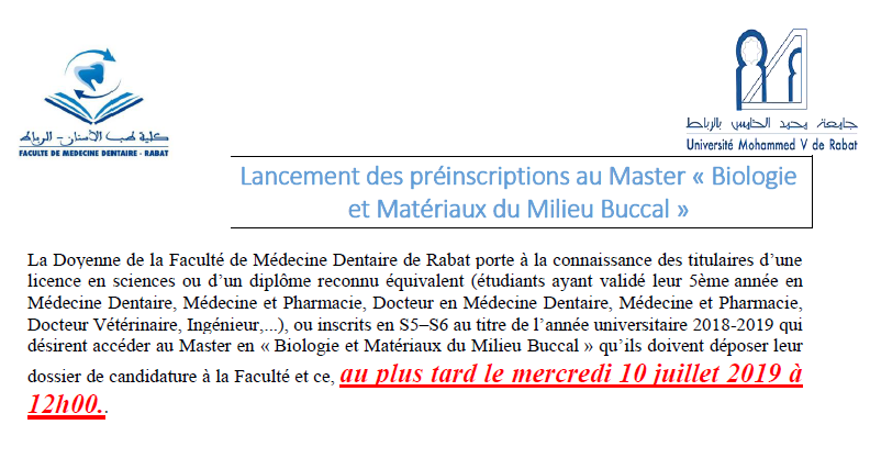 Master Biologie et Matériaux du Milieu Buccal à la Faculté de médecine ...