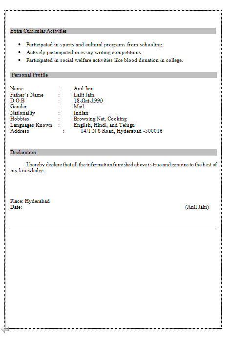 Dynamic Resume: Resume Format for Freshers MBA HR Free Download