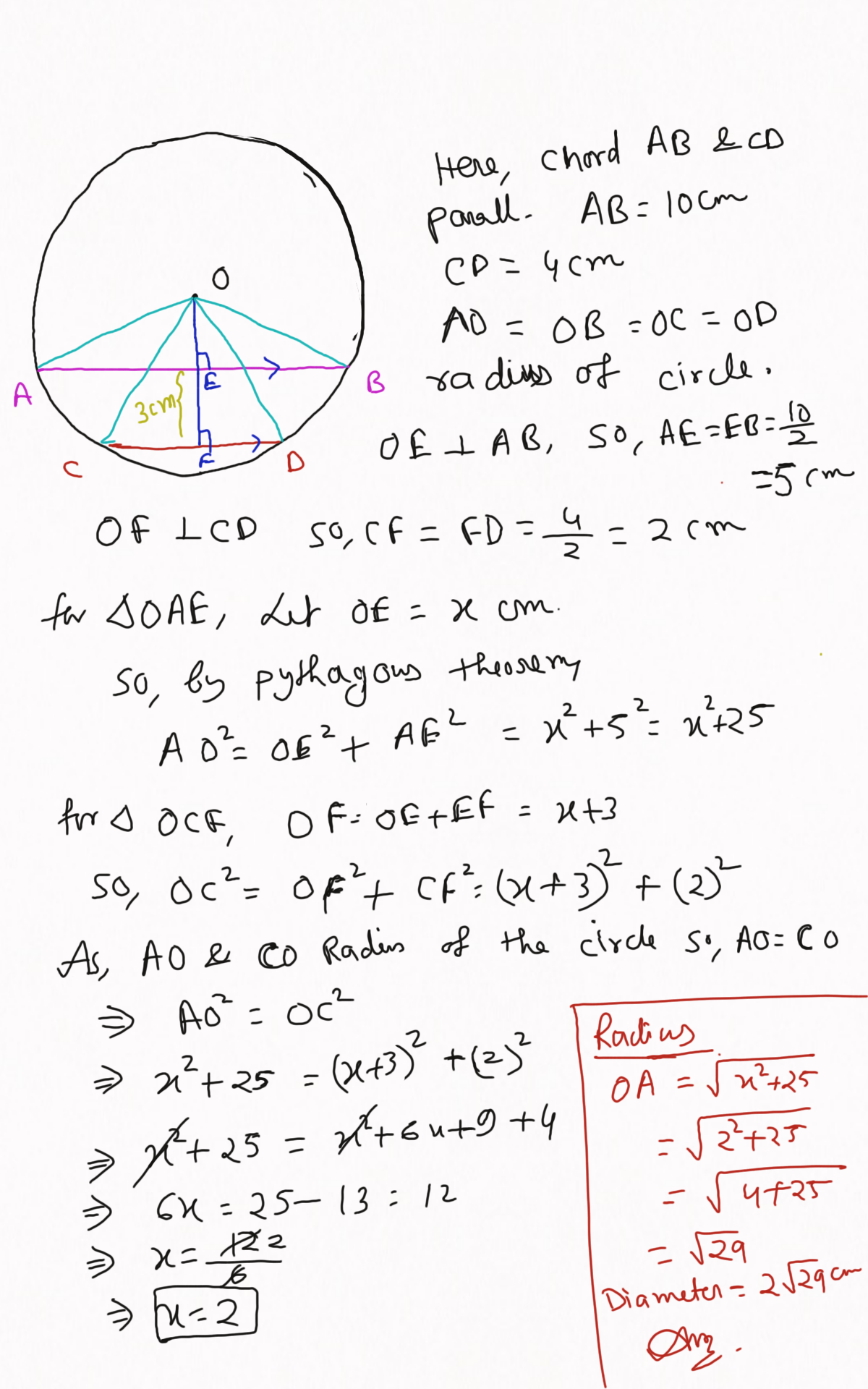 Update ANS: AB and CD are two parallel chords of a circle of length 10 ...
