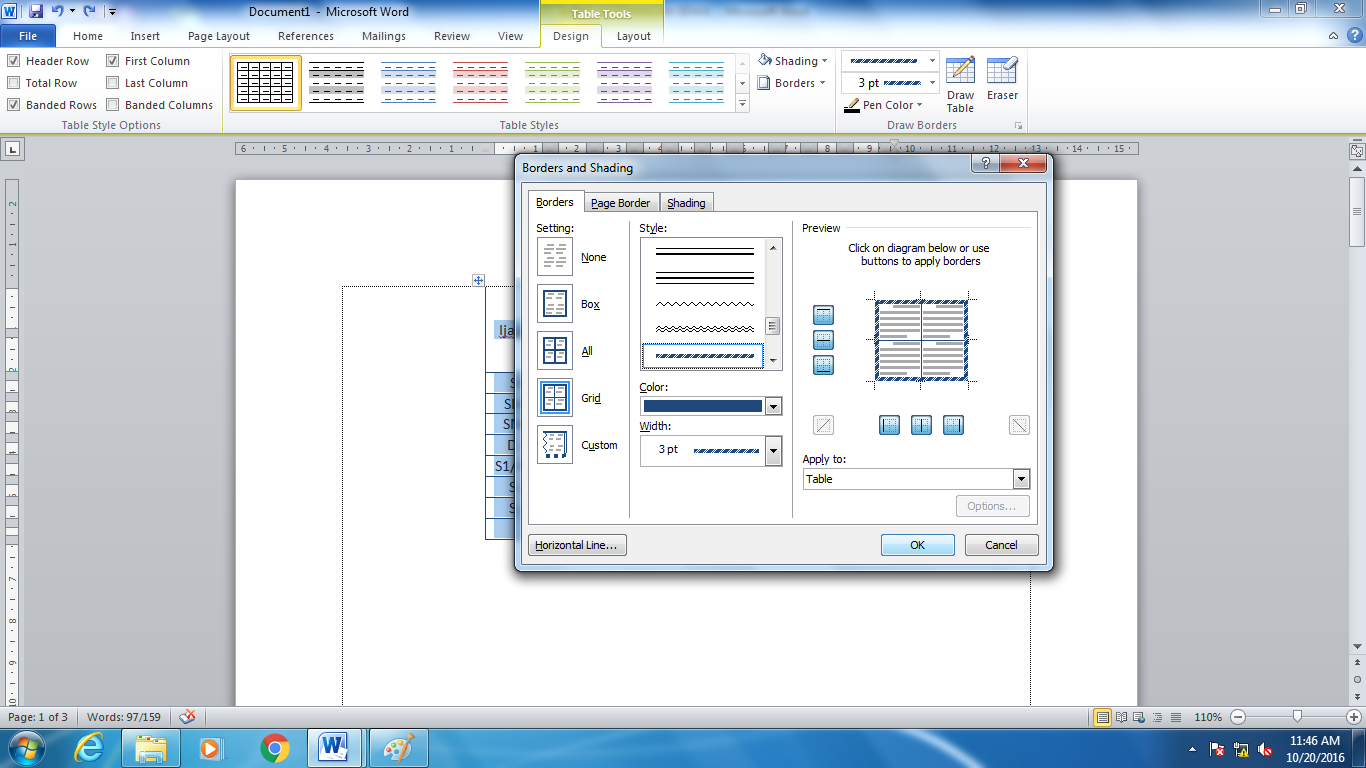 Cara Membuat border pada table dalam microsoft word