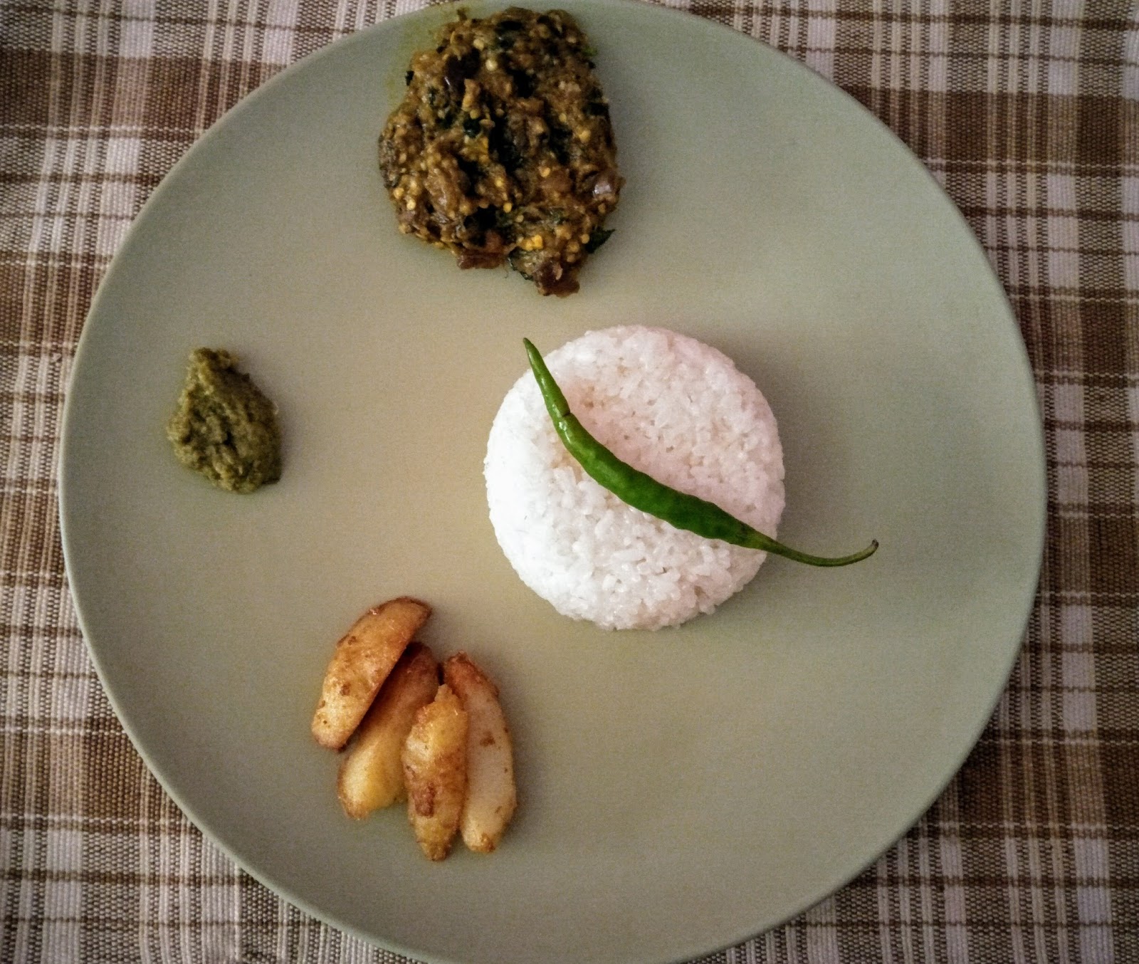 Assamese hukoti mass (dry fish) recipe with grilled eggplant