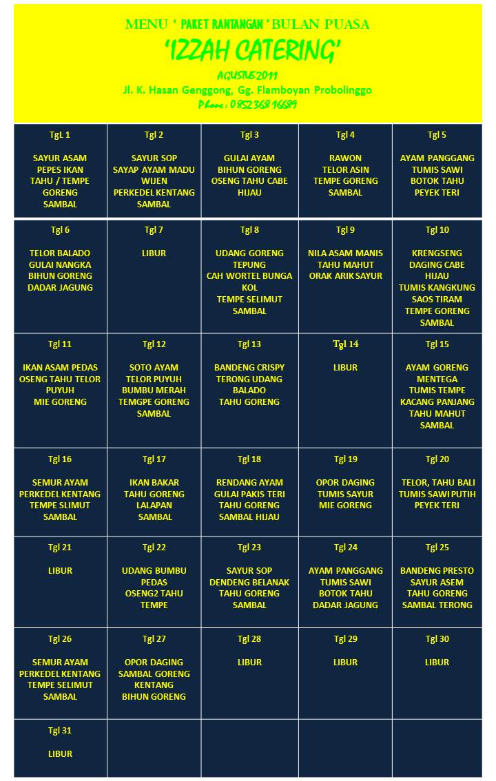 IZZAH CATERING: MENU RANTANGAN