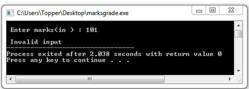 WAP to enter a marks in any subject and print the equivalent grade in C ...