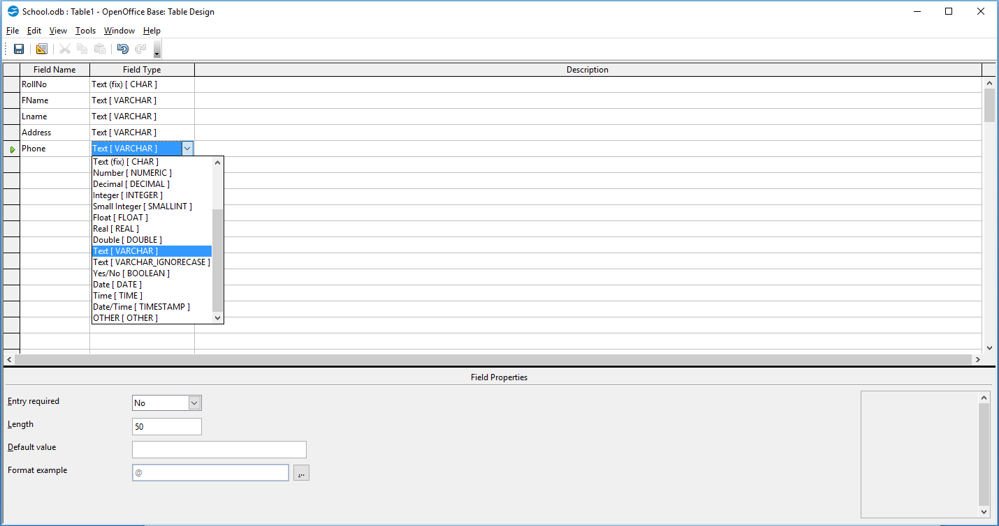 Class 10 It Chapter Database Management System Topic Create Table In Open Office