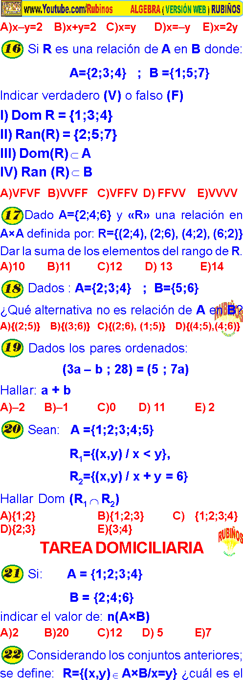 RELACIONES MATEMÁTICAS EJERCICIOS RESUELTOS PDF