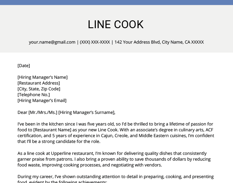 Cook Cover Letter ~ Resume Letter