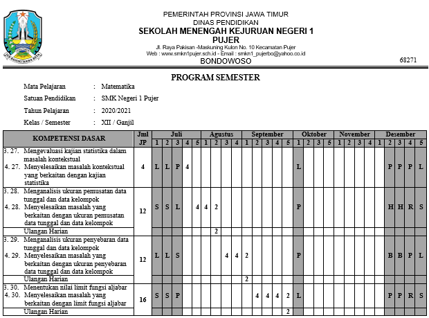 PROSEM Ganjil Matematika SMK Kelas XII ~ FARAZKA STUDIO