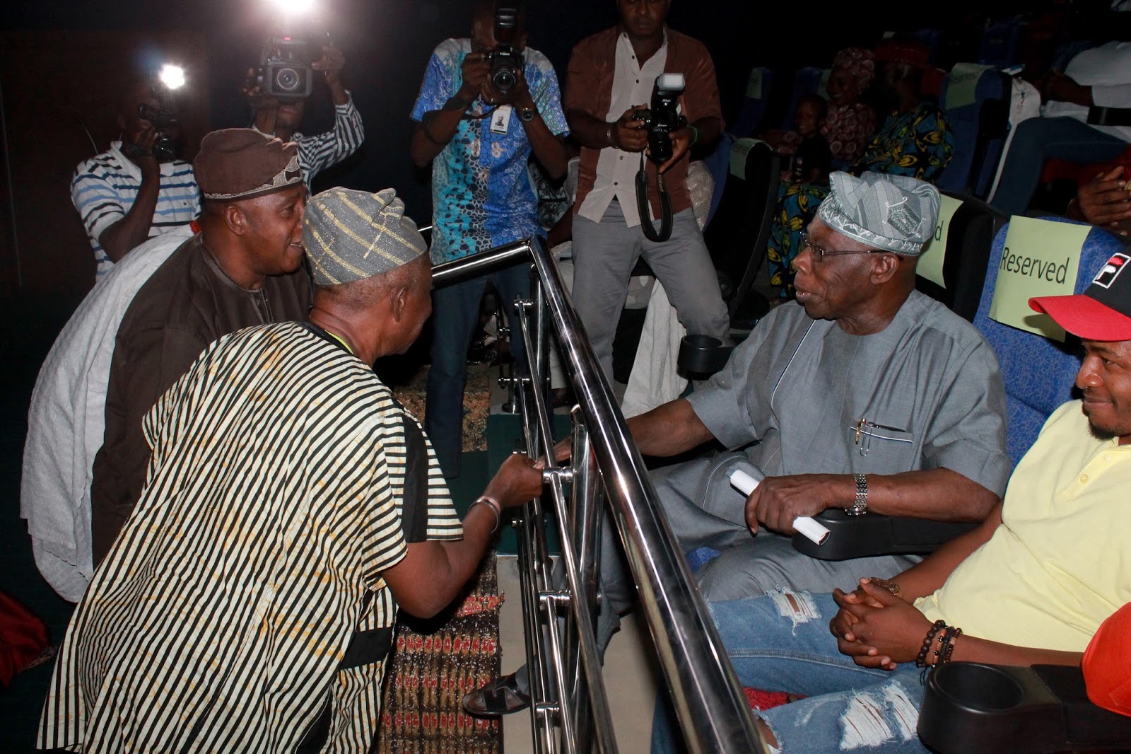 Tunde Kelani, Oga Bello, Chief Olusegun Obasanjo, Spiff at the official ...