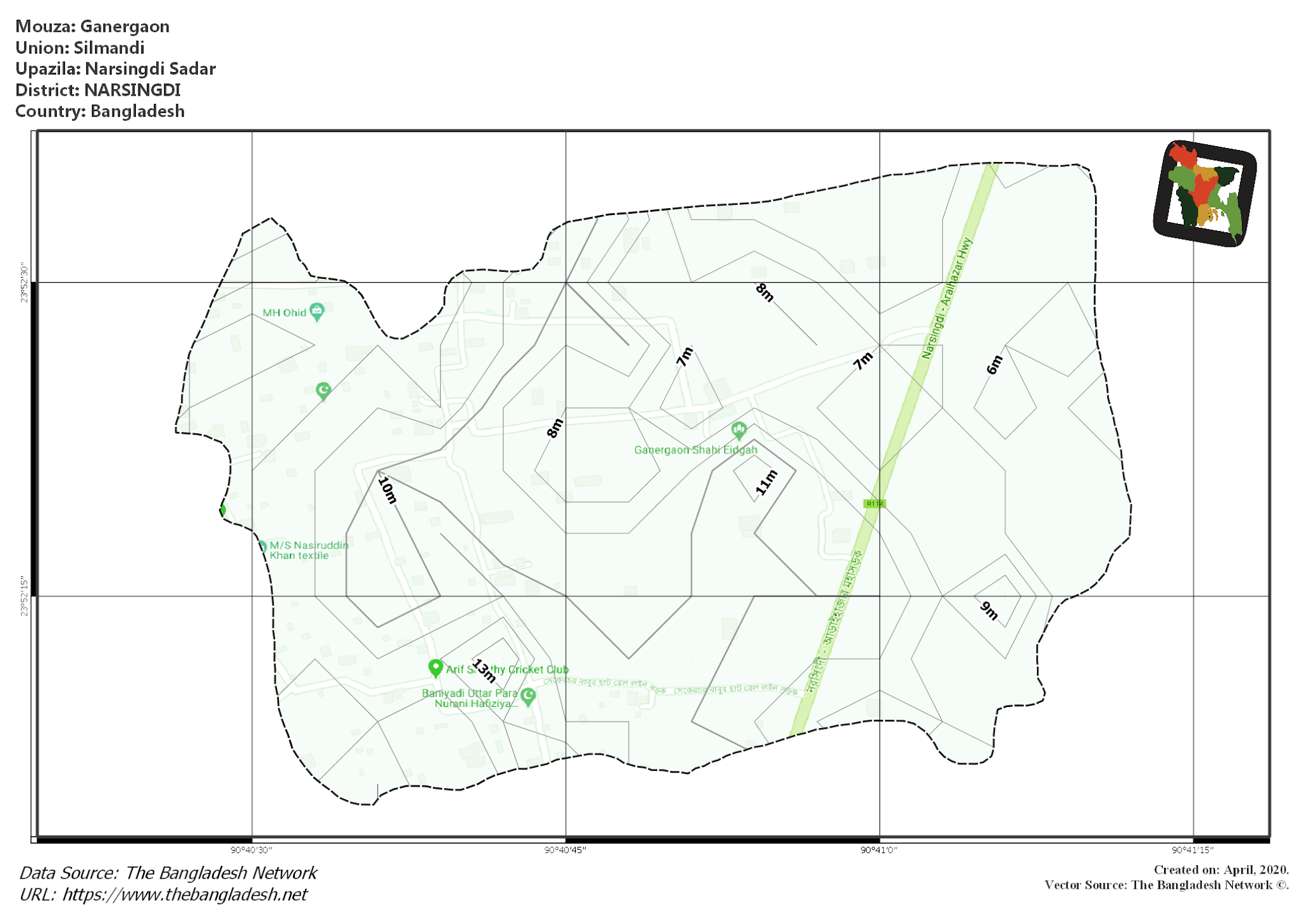Map of Ganergaon Mouza, Narsingdi Sadar, Narsingdi