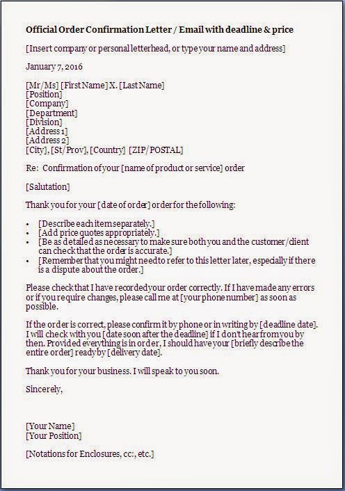 Order Confirmation Template in Word