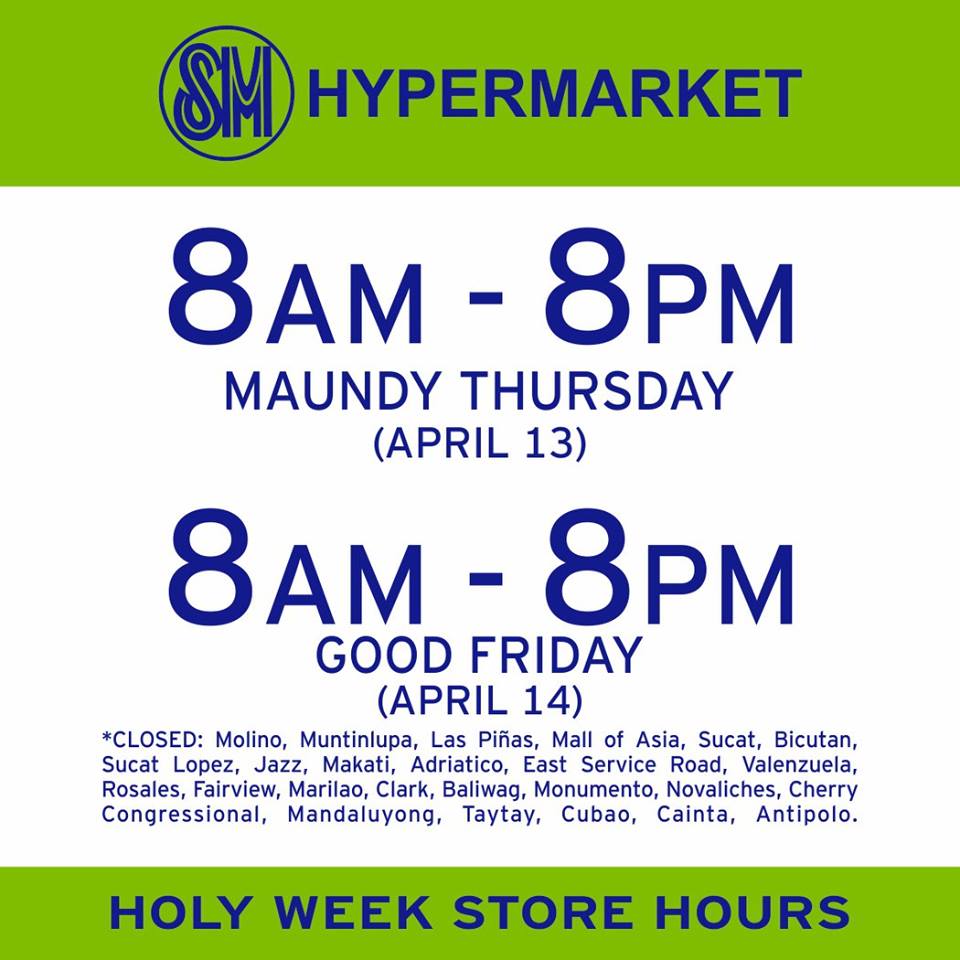Manila Shopper: Holy Week / Lenten 2017 Schedule of Malls, Supermarkets ...