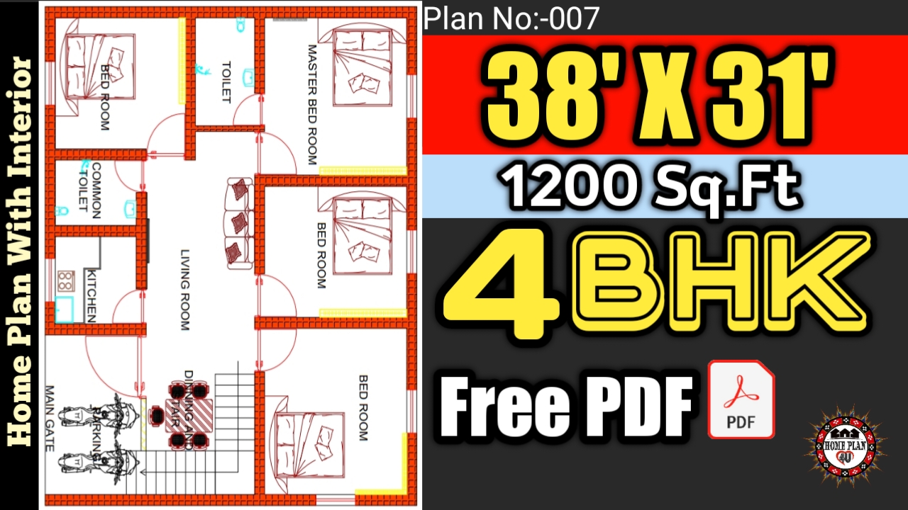 38' x 31' | 1200 square feet | 4Bhk House | Plan No. 007