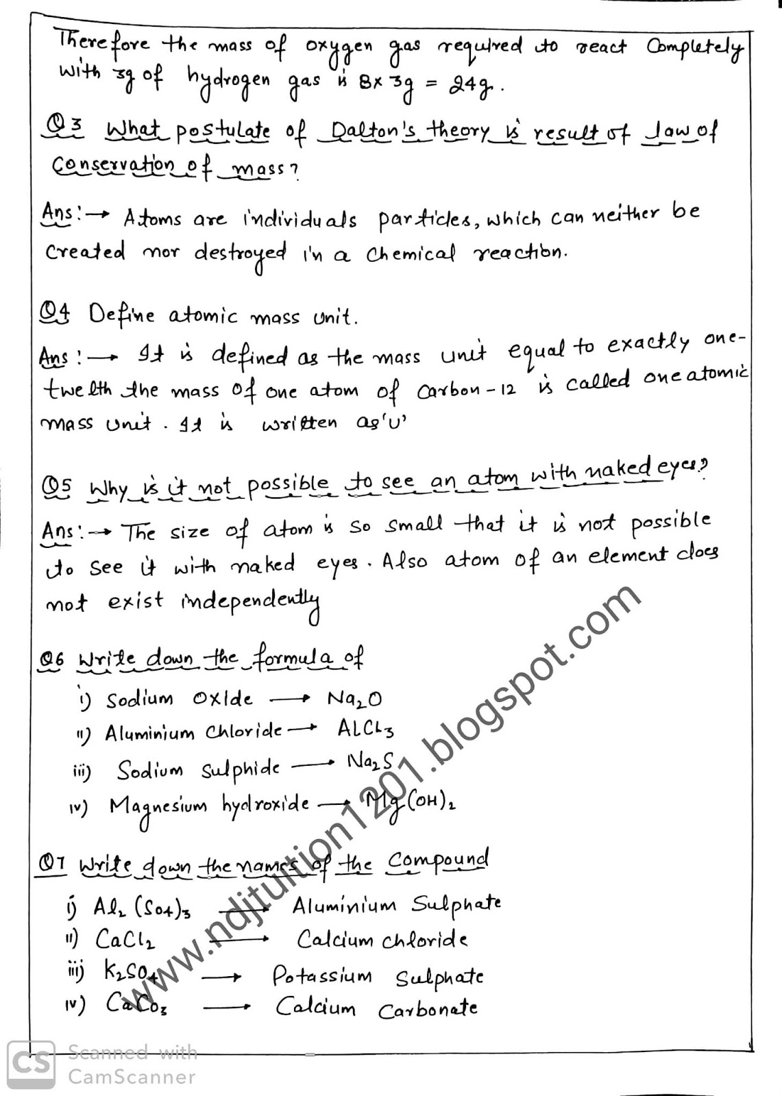 Atom and molecules Class 9th Science Handwritten Notes